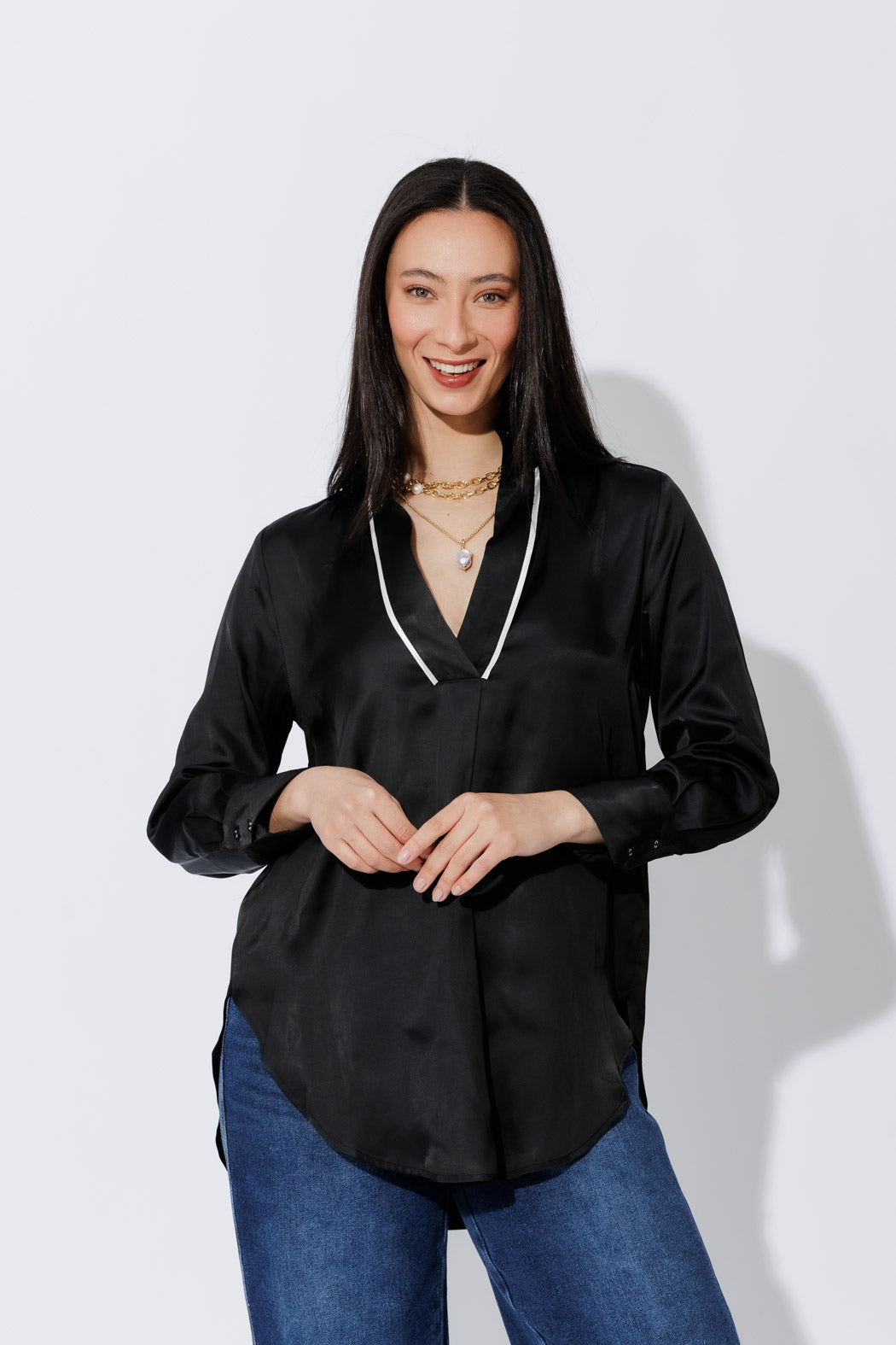 Black Piped Collar Blogger Shirt – Motto AU