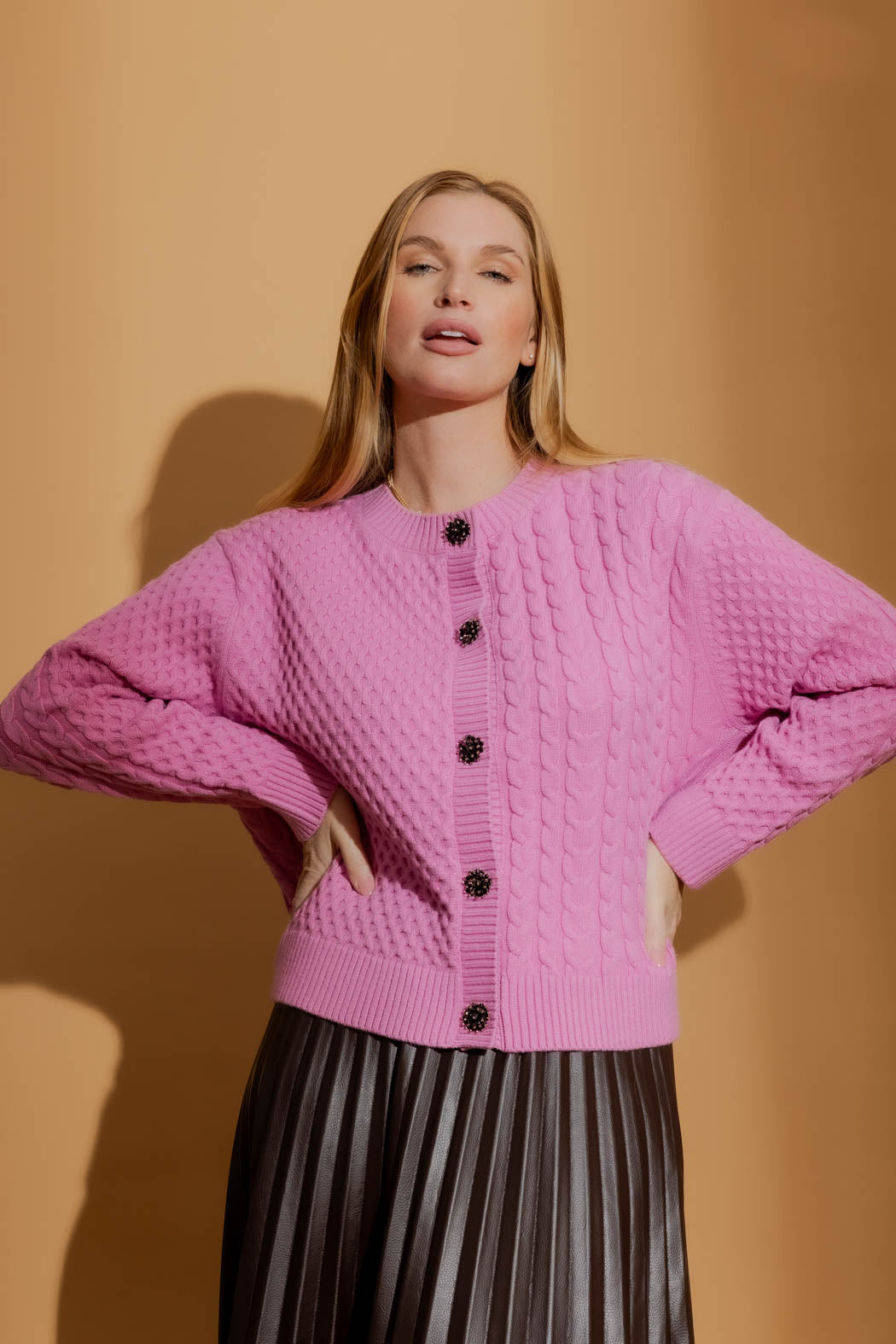 Pink Crystal Bead Cardi Pink S – Motto AU