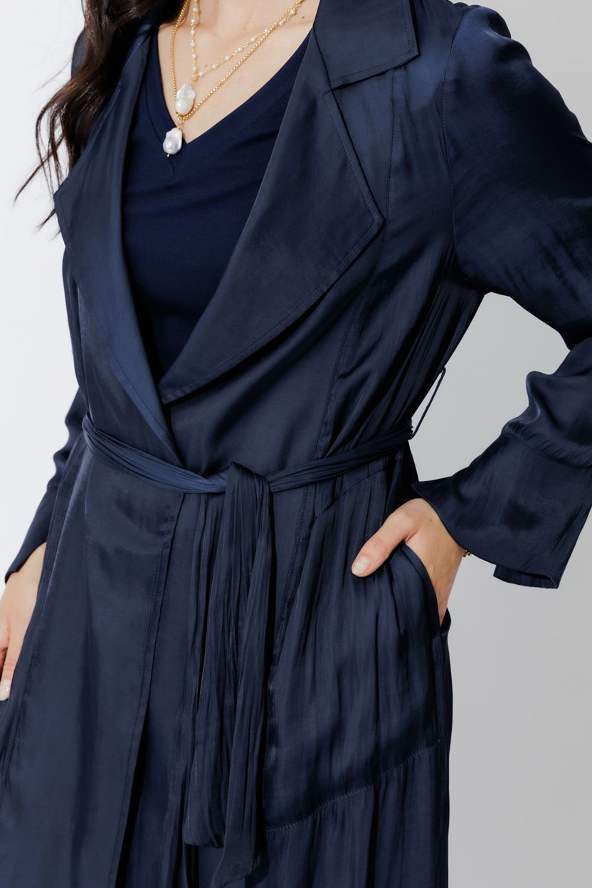 Navy Silky Trench Coat – Motto AU