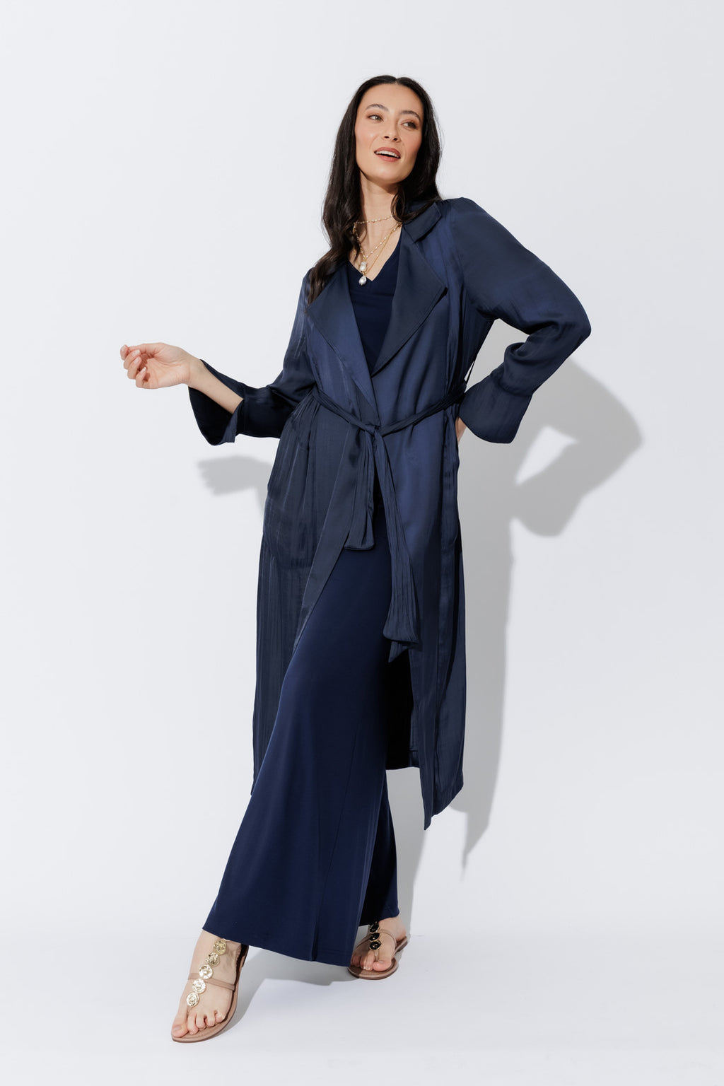 Navy Silky Trench Coat – Motto AU
