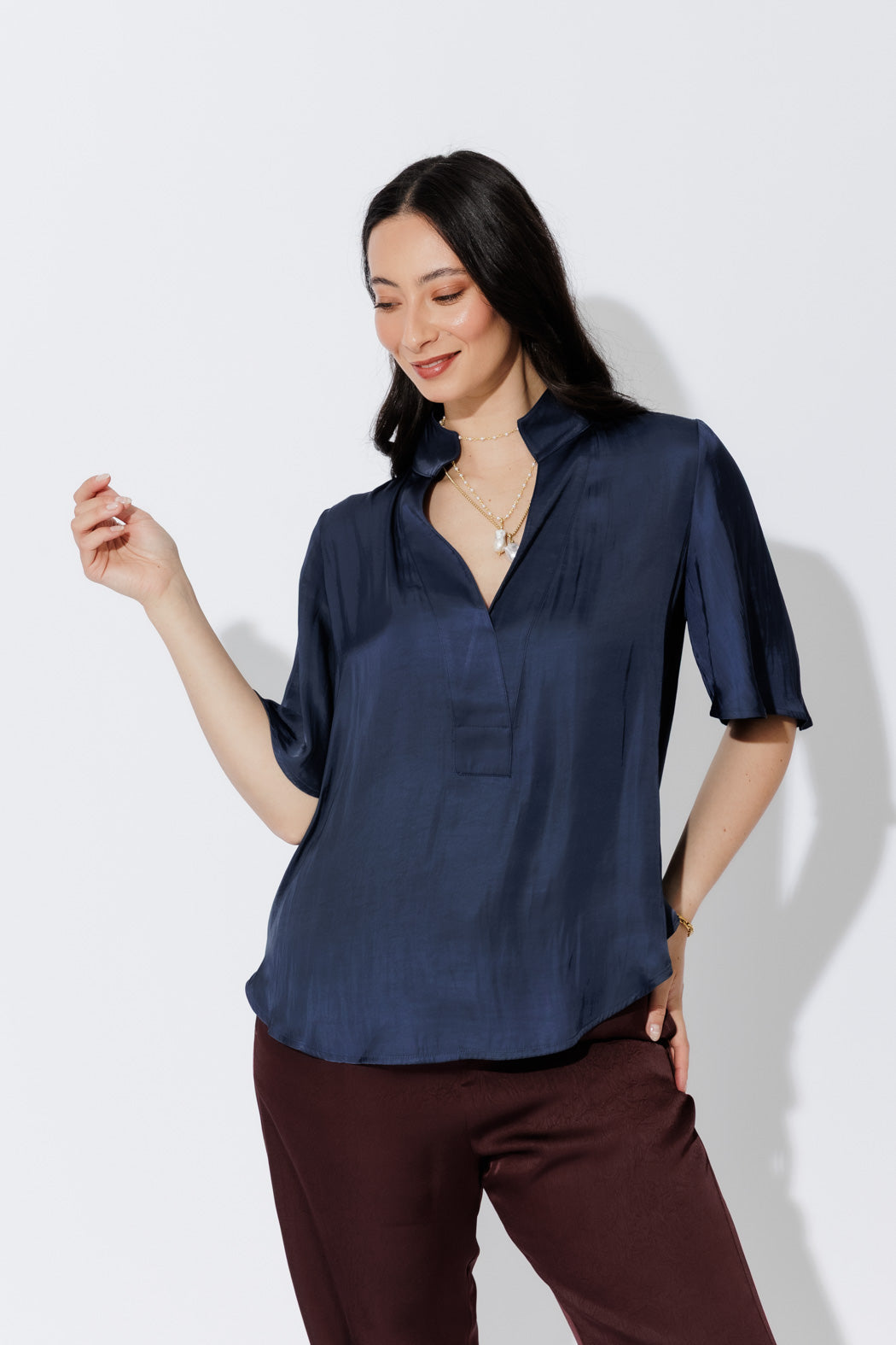 Navy Milan Fluted Blogger Shirt – Motto AU