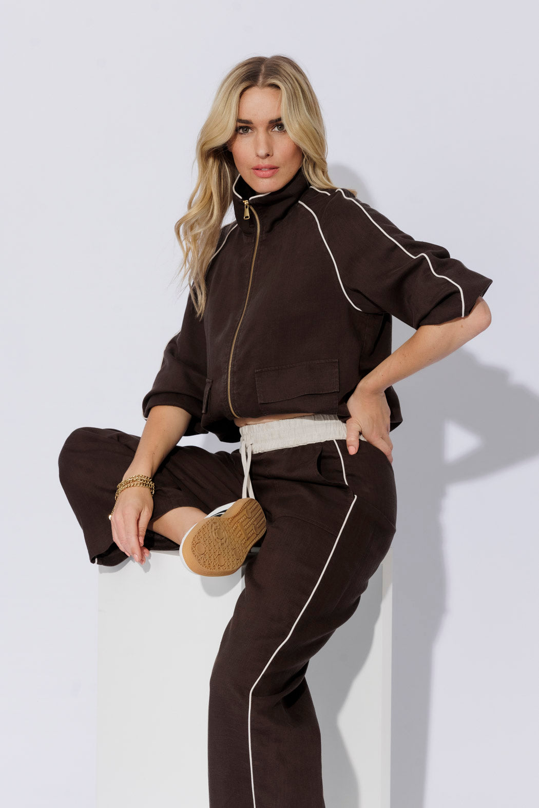Chocolate Washed Linen Bomber Jacket – Motto AU
