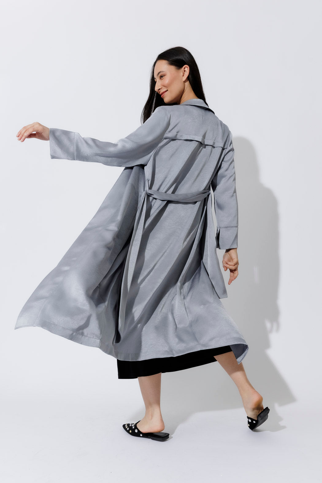 Silver Metallic Trench Coat – Motto AU