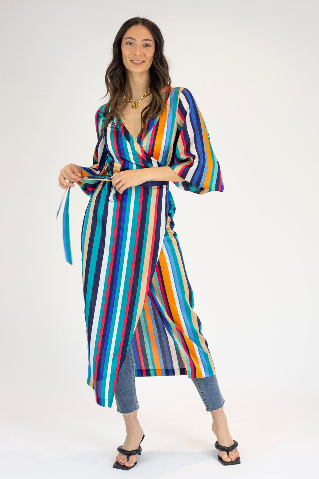 Stripe Silky Wrap Dress - Final Sale – Motto AU